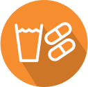 Icon of 2 tablets with a glass of water